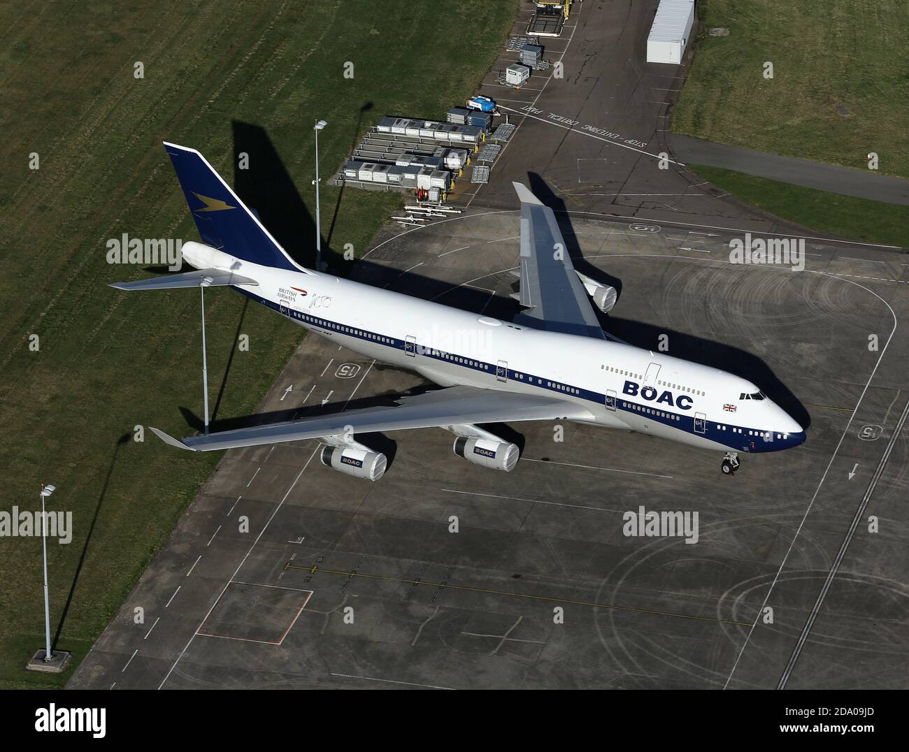 Aerial view of British Airways Boeing 747-400 Jumbo Jets at Cardiff ...