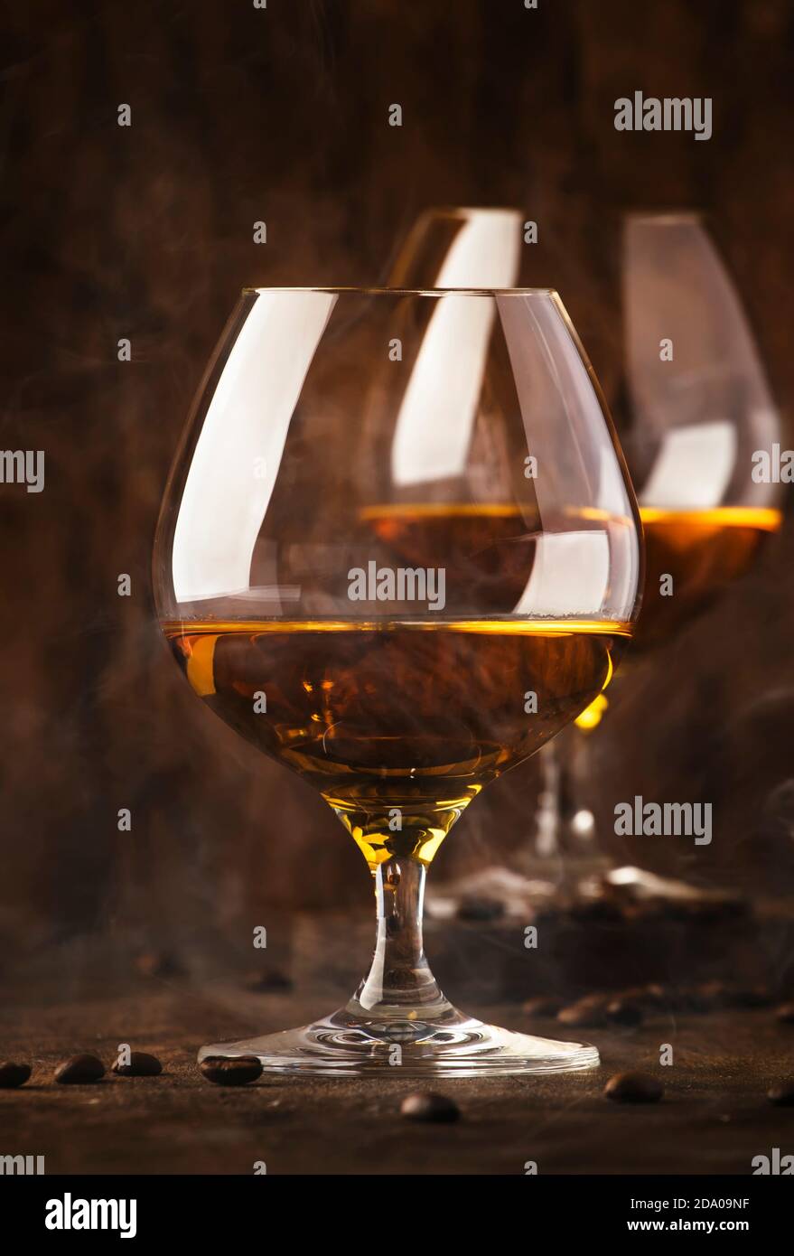 Armagnac, French grape brandy, strong alcoholic drink. Still life in ...