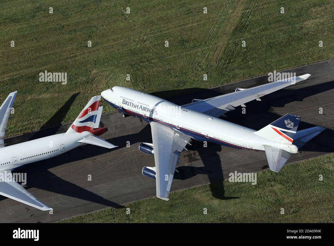 Aerial view of British Airways Boeing 747-400 Jumbo Jets at Cardiff ...