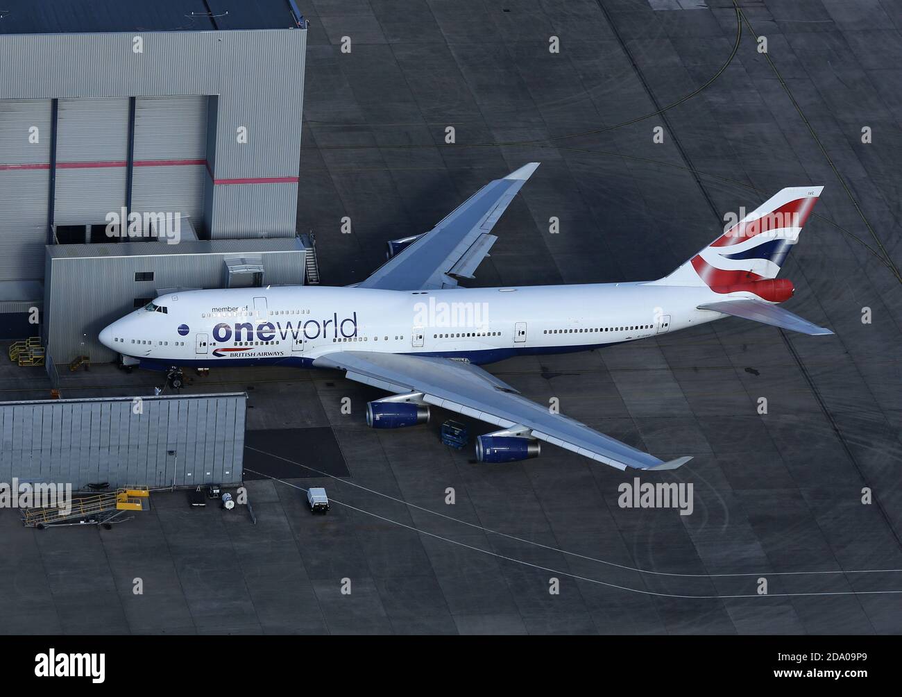 Aerial view of British Airways Boeing 747-400 Jumbo Jets at Cardiff ...