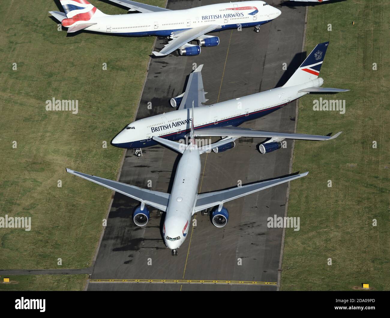 Aerial view of British Airways Boeing 747-400 Jumbo Jets at Cardiff ...