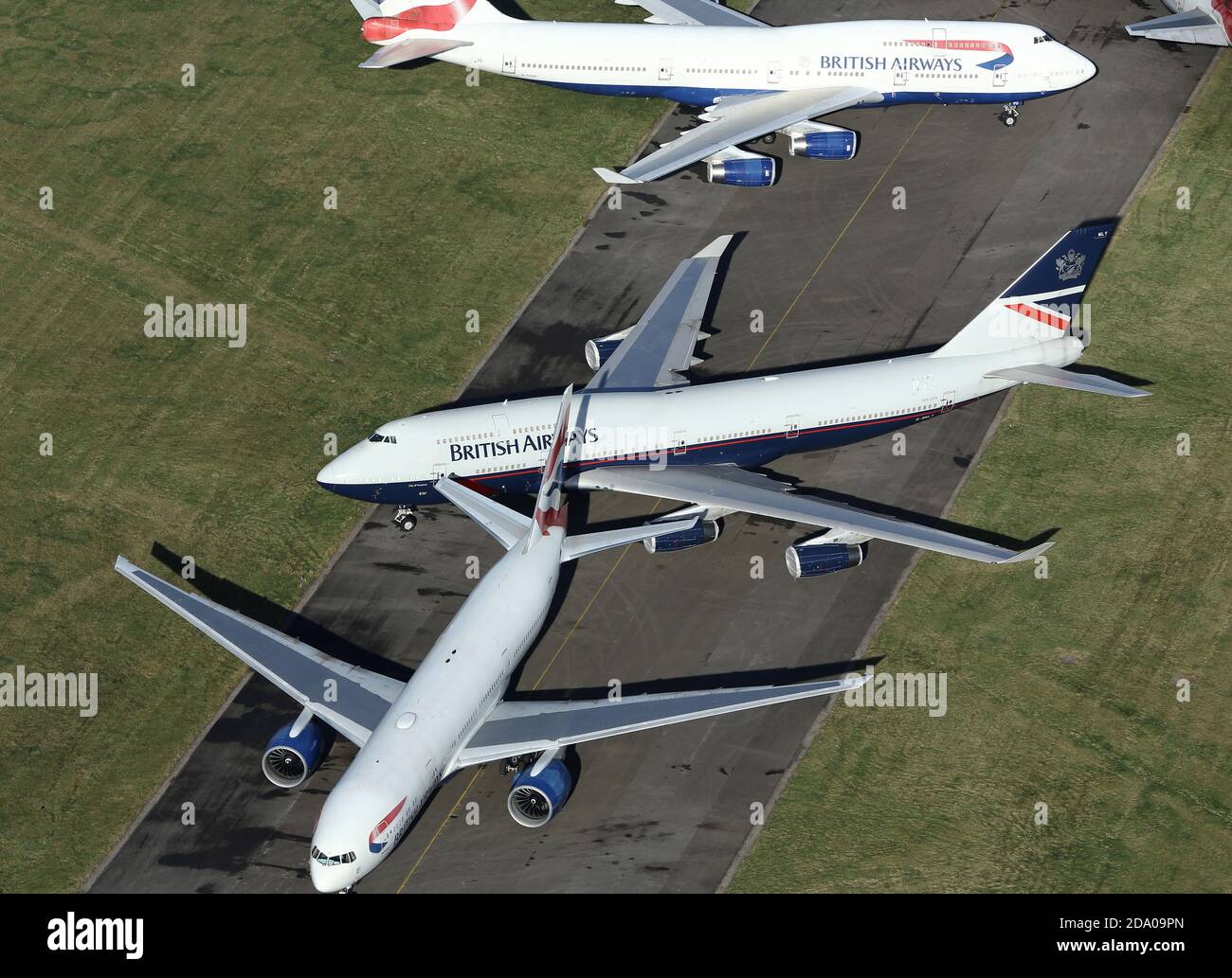 Aerial view of British Airways Boeing 747-400 Jumbo Jets at Cardiff ...