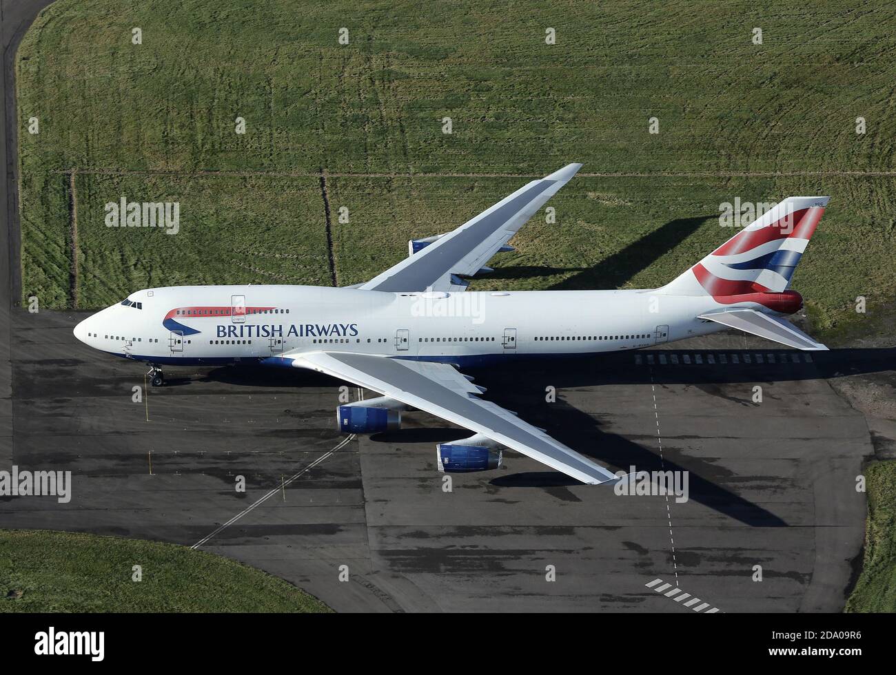 Aerial view of British Airways Boeing 747-400 Jumbo Jets at Cardiff ...
