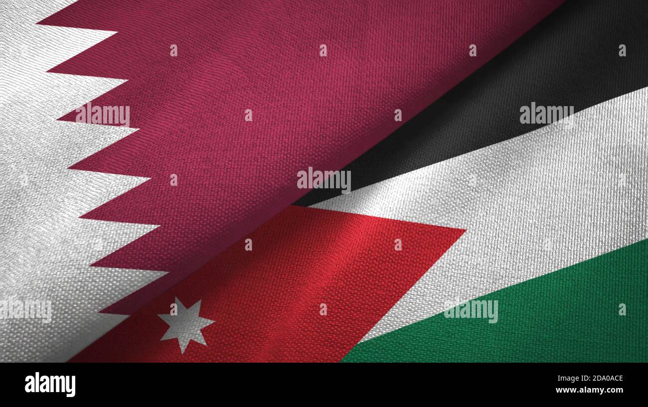 Qatar and Jordan two flags textile cloth, fabric texture Stock Photo ...