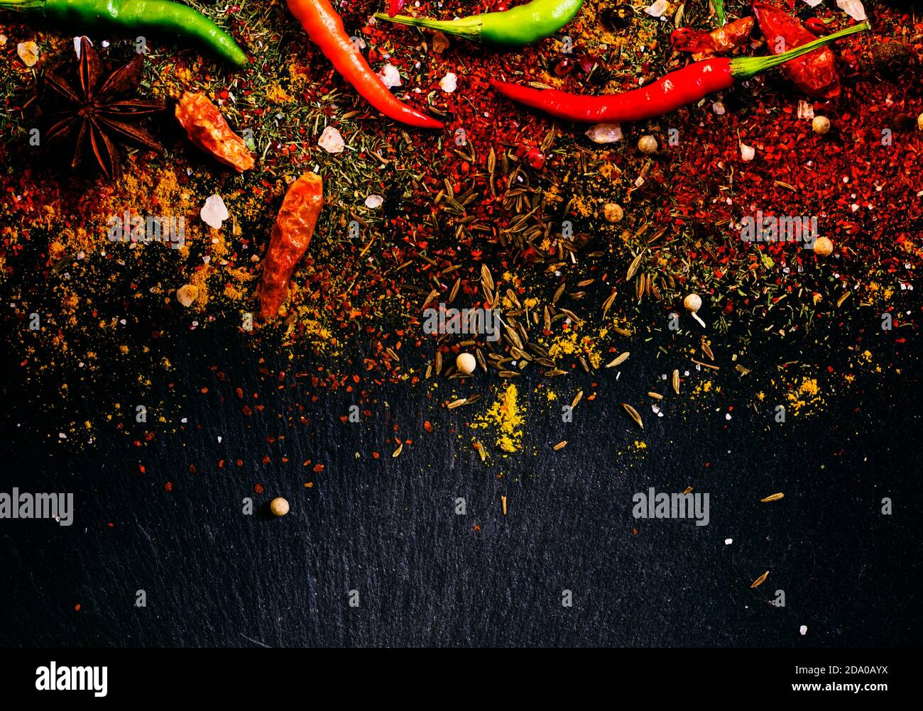 Ground spices and hot pepper, top view Stock Photo - Alamy