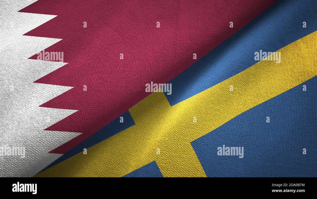 Qatar and Sweden two flags textile cloth, fabric texture Stock Photo ...