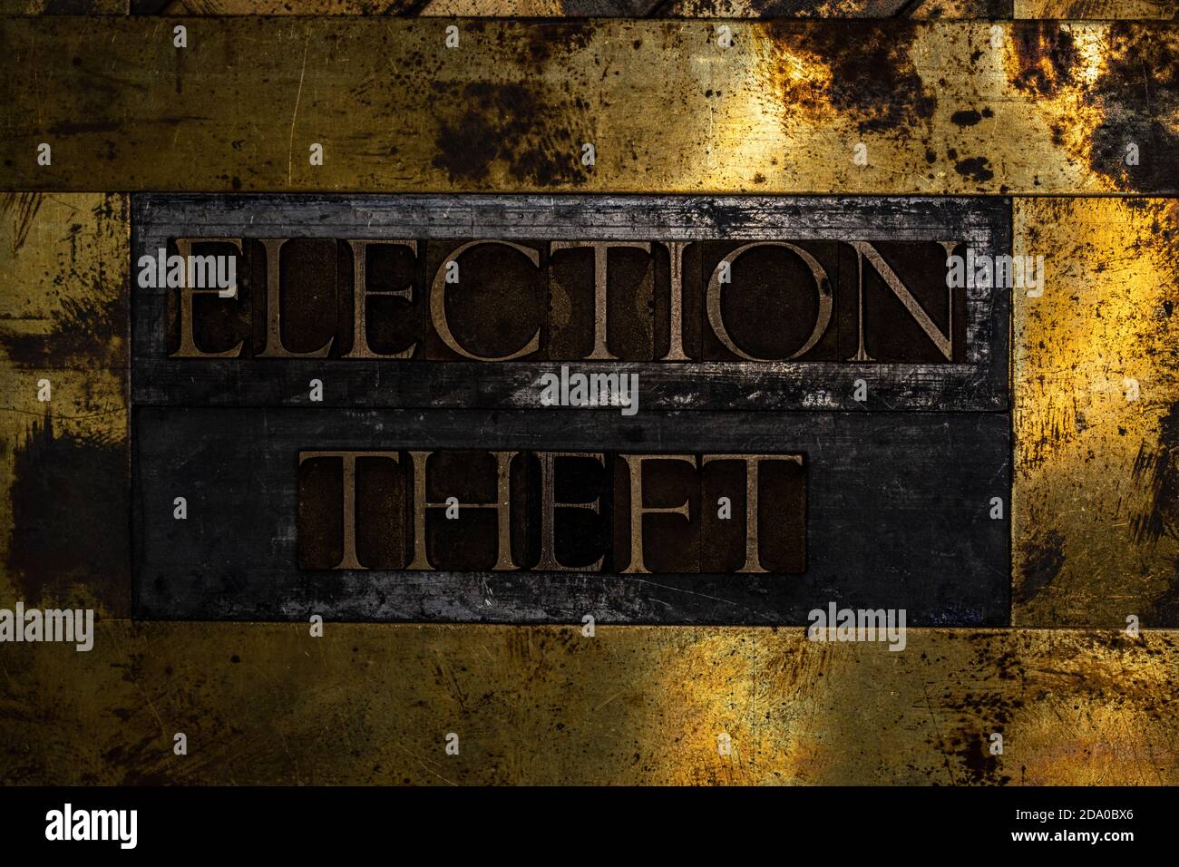 Election Theft text message on textured grunge copper and vintage gold ...