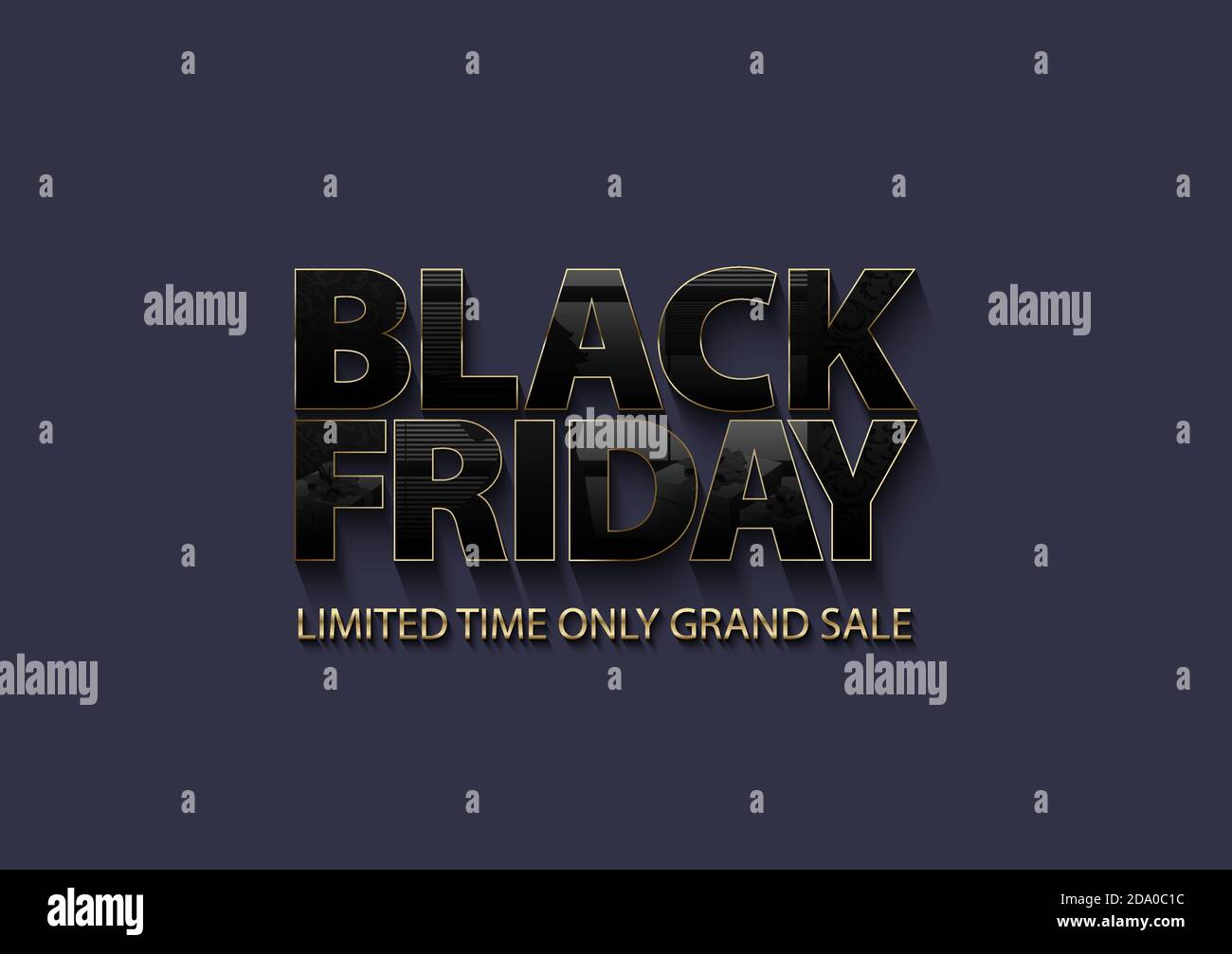 Black Friday vector banner. Glossy black text with thin golden frame on ...