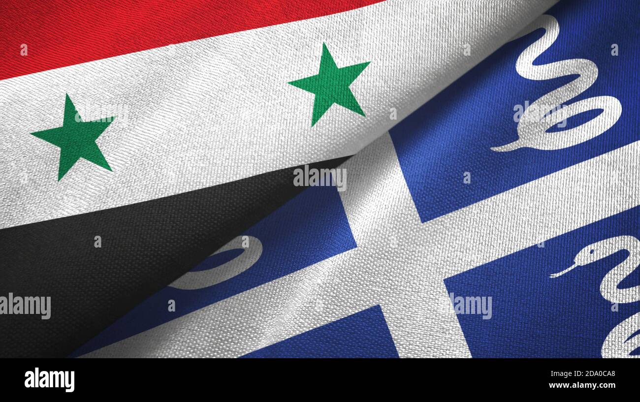 Syria and Martinique snake two flags textile cloth, fabric texture ...