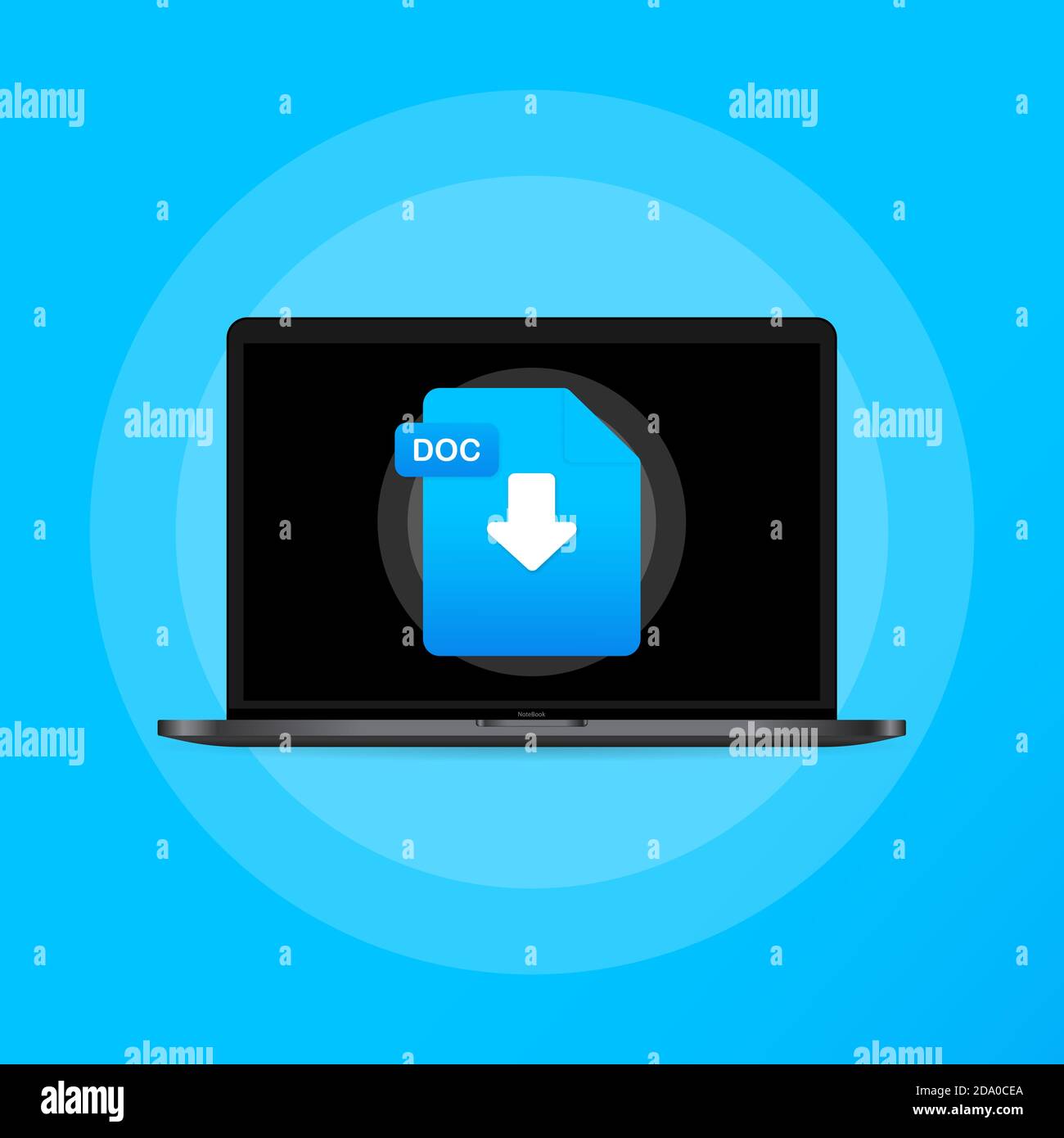 Laptop and download DOC file icon. Document downloading concept. DOC ...