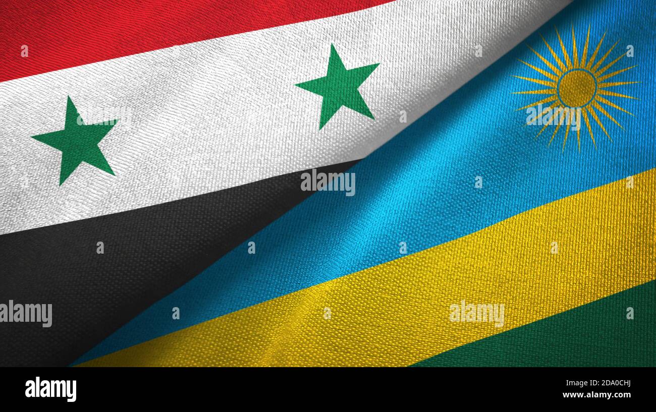 Syria and Rwanda two flags textile cloth, fabric texture Stock Photo ...