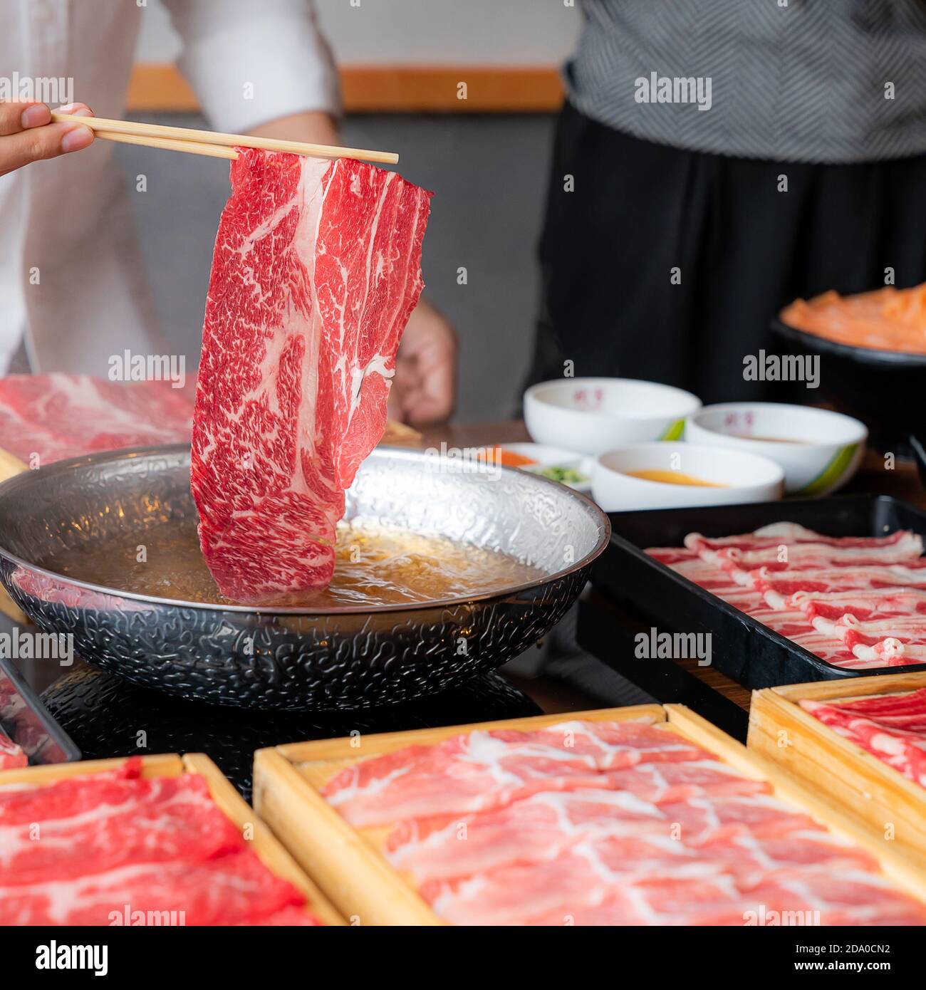 Cooking of japanese wagyu beef Shabu Shabu set hot pot Stock Photo - Alamy