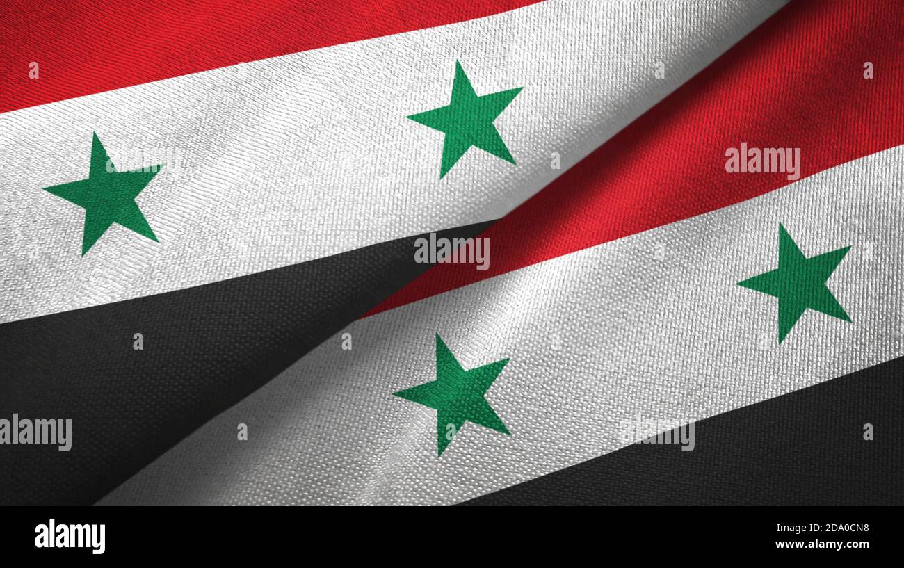 Syria two flags textile cloth, fabric texture Stock Photo - Alamy