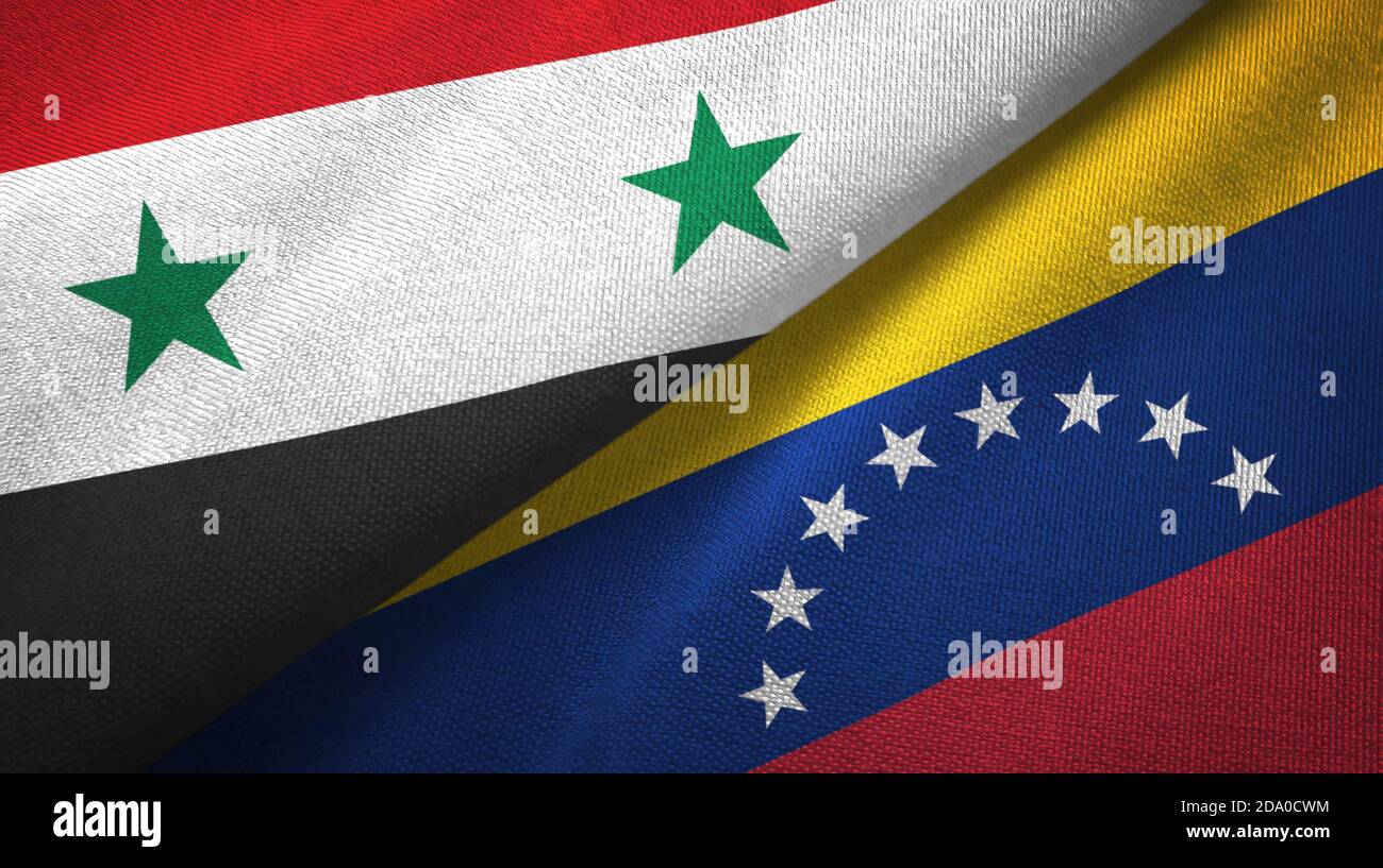 Syria and Venezuela two flags textile cloth, fabric texture Stock Photo ...