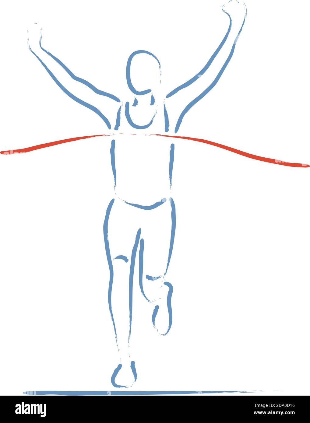 Stylized vector illustration with athlete crossing the finish line ...