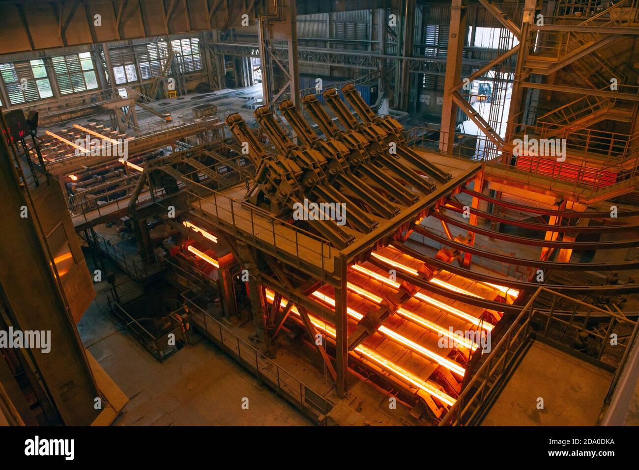 Steel production in electric furnaces. Sparks of molten steel. Electric ...