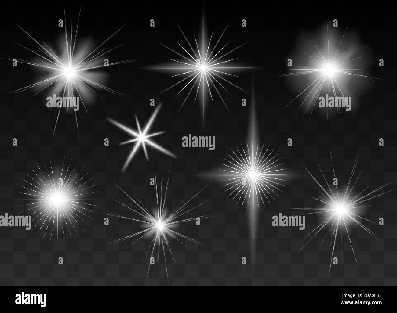 Glowing stars and lights with transparency on dark background Stock ...