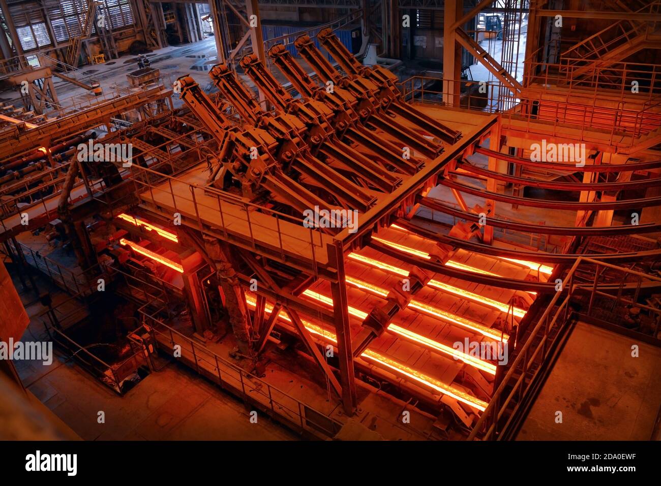 Steel production in electric furnaces. Sparks of molten steel. Electric ...