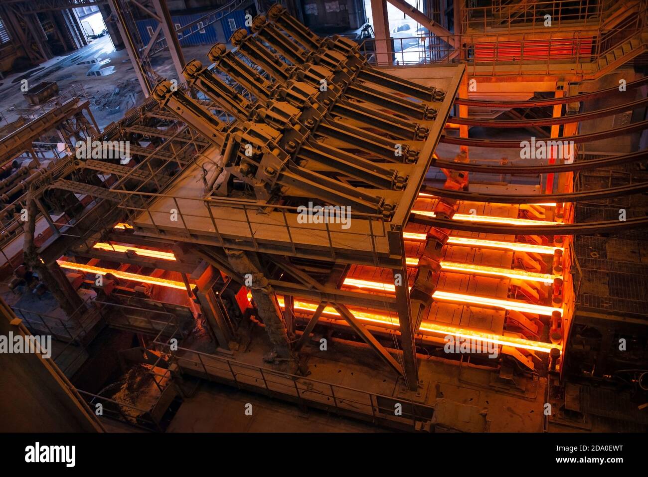 Steel production in electric furnaces. Sparks of molten steel. Electric ...