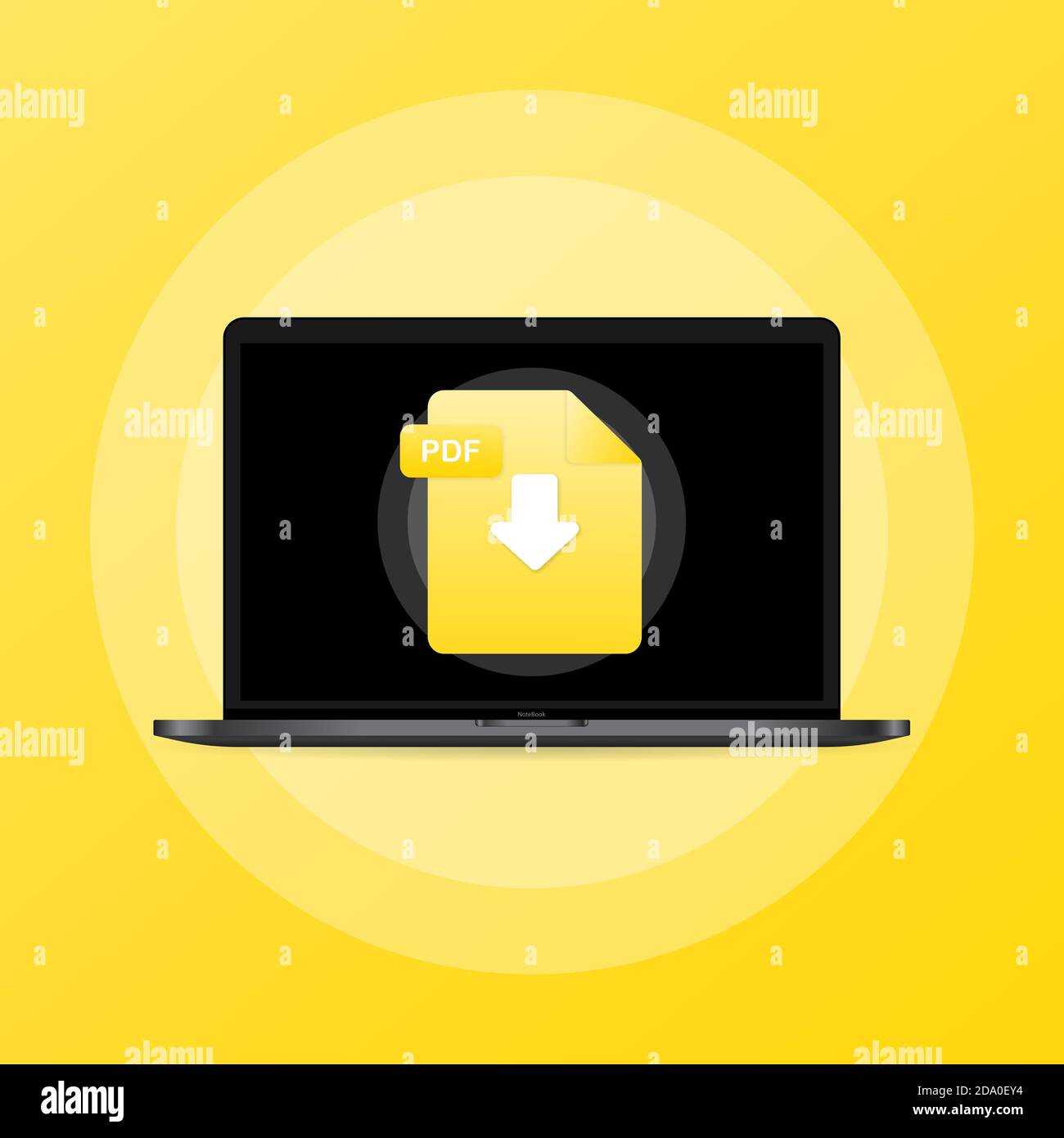 Laptop and download PDF file icon. Document downloading concept. PDF ...