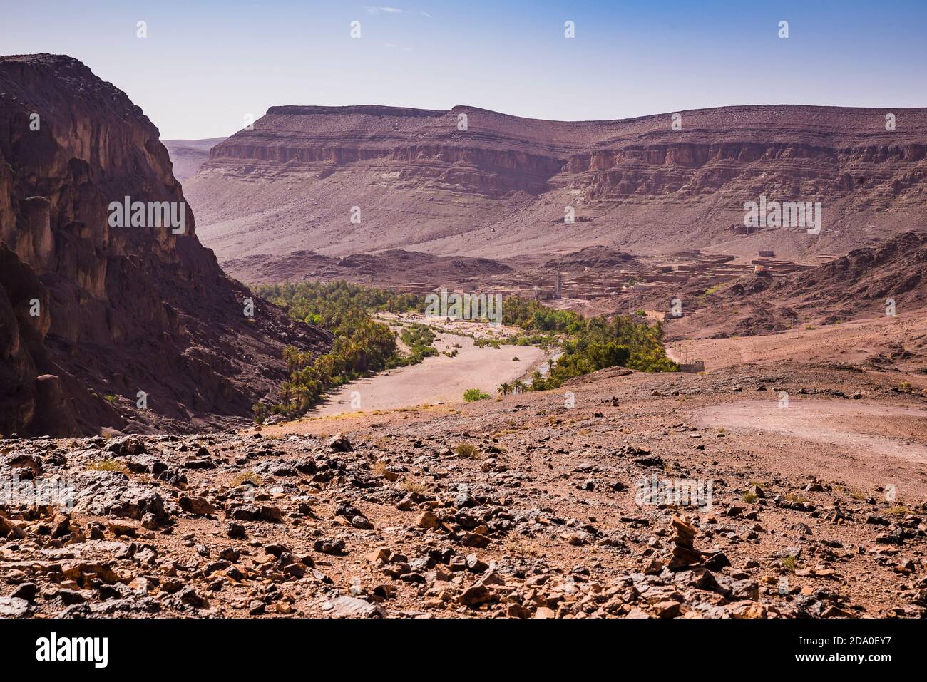 Rocky desert next to the Fint Oasis. Ouarzazate, Drâa-Tafilalet ...