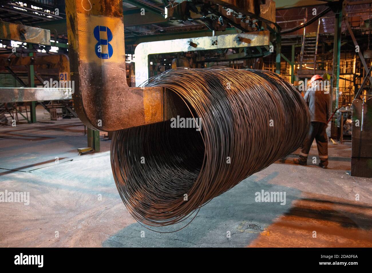 Wire rod, fittings in the production. industrial storehouse at the ...