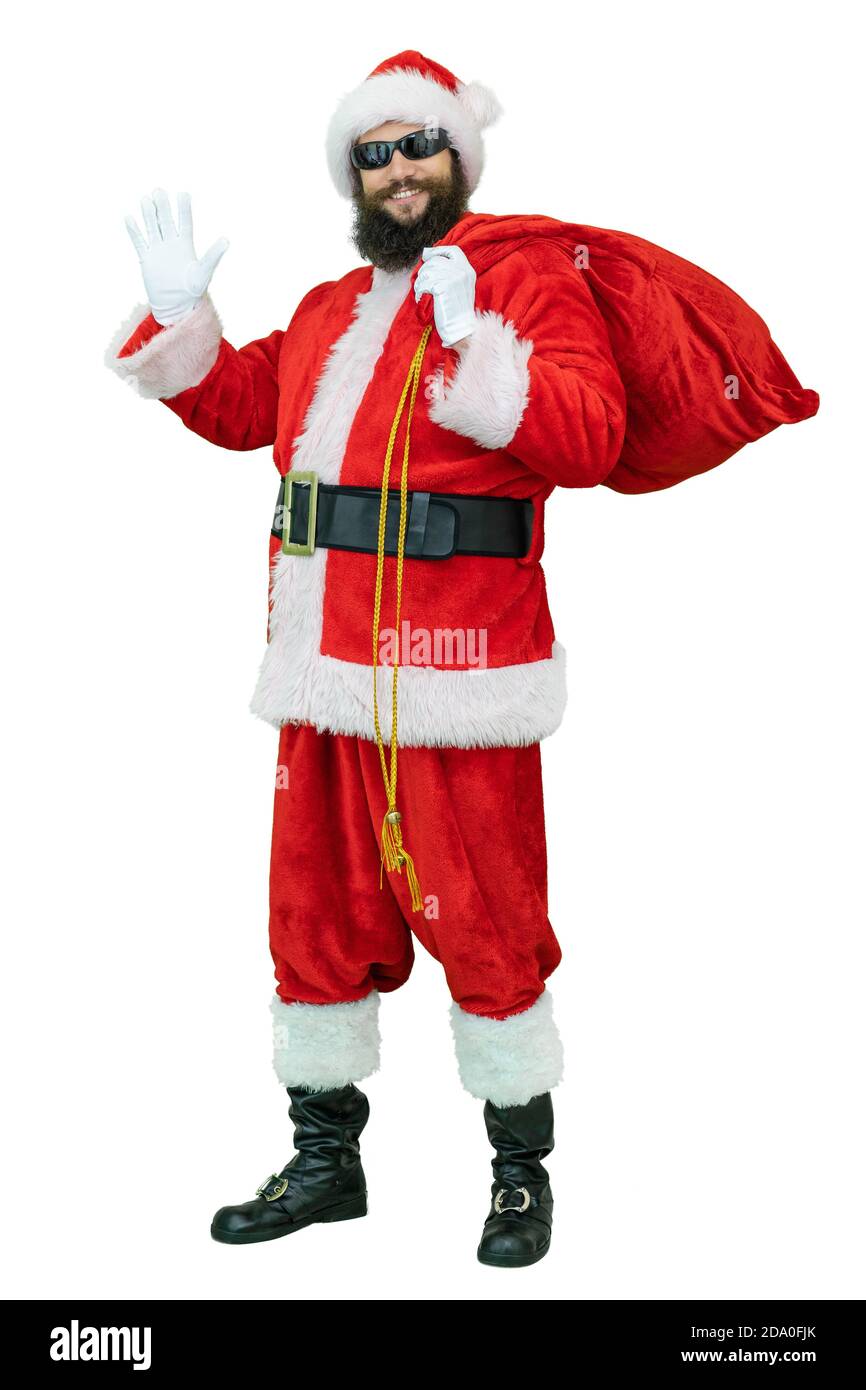 Santa Claus with presents sack. Arabic young Santa with black beard ...