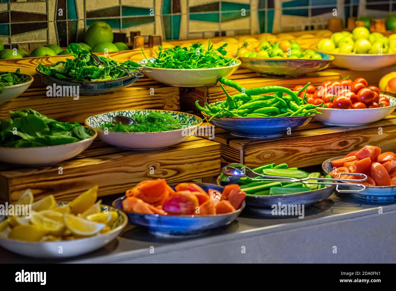 assorted Vegetables and fruits buffet catering in hotel breakfast Stock ...