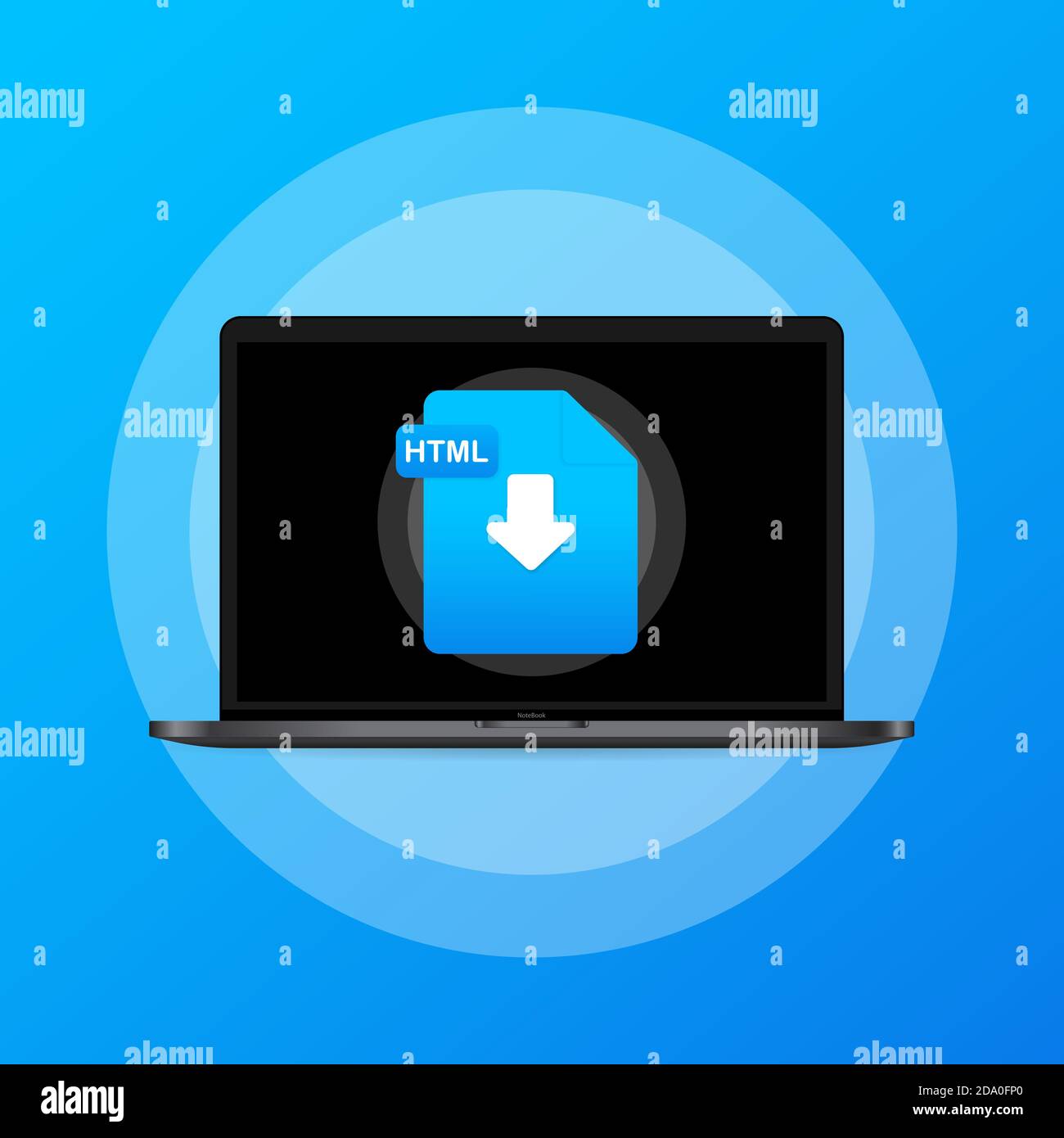 Laptop and download HTML file icon. Document downloading concept. HTML ...