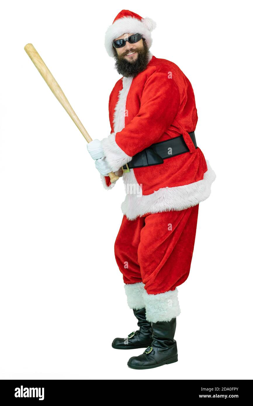 Santa holds baseball bat. Santa Claus is playing baseball bat on white ...