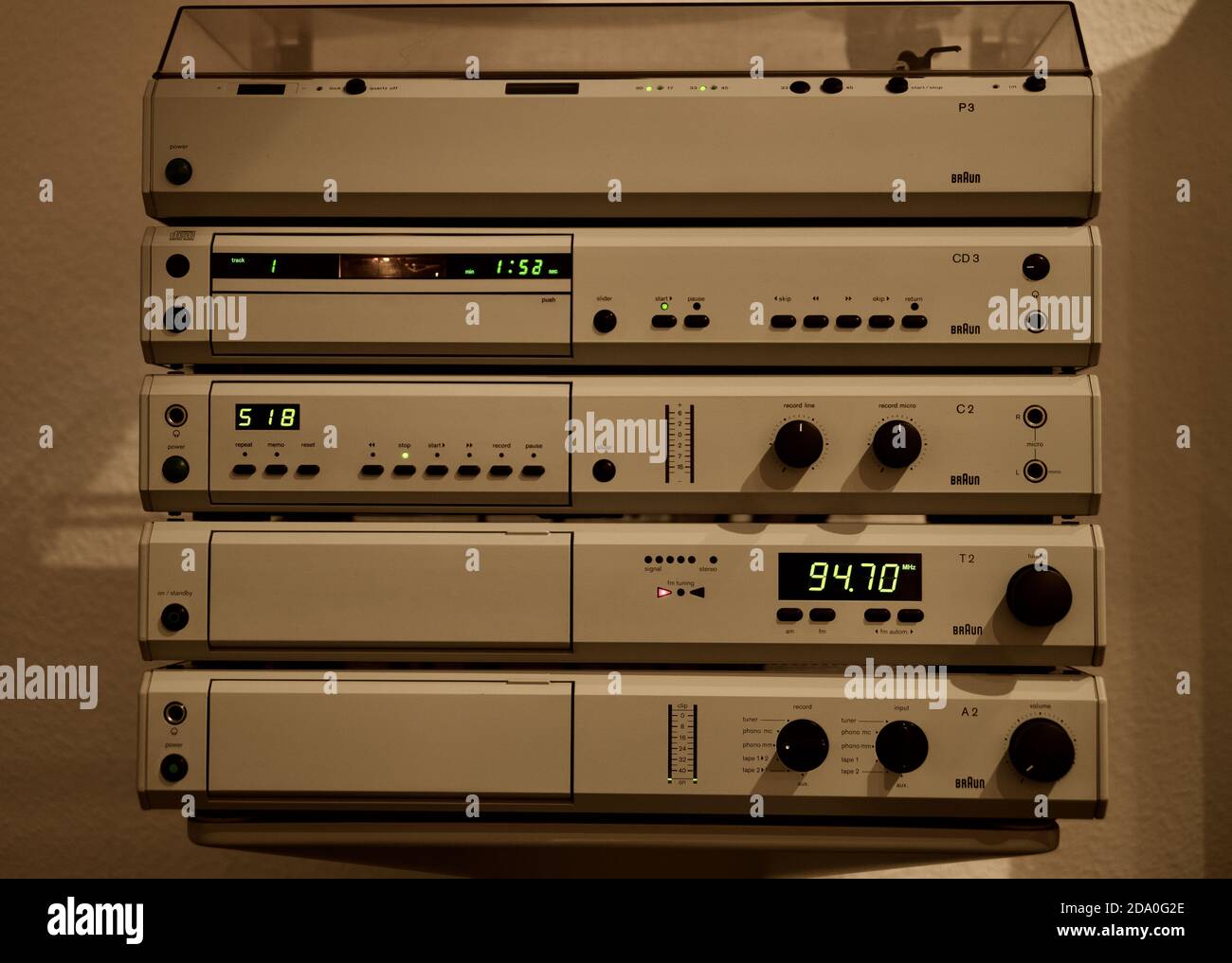 Braun Hi-Fi system in bright grey Stock Photo - Alamy