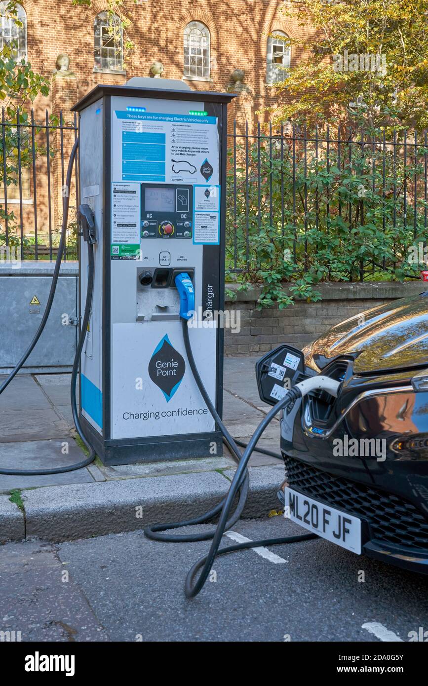 electric car charging in london genie point Stock Photo - Alamy