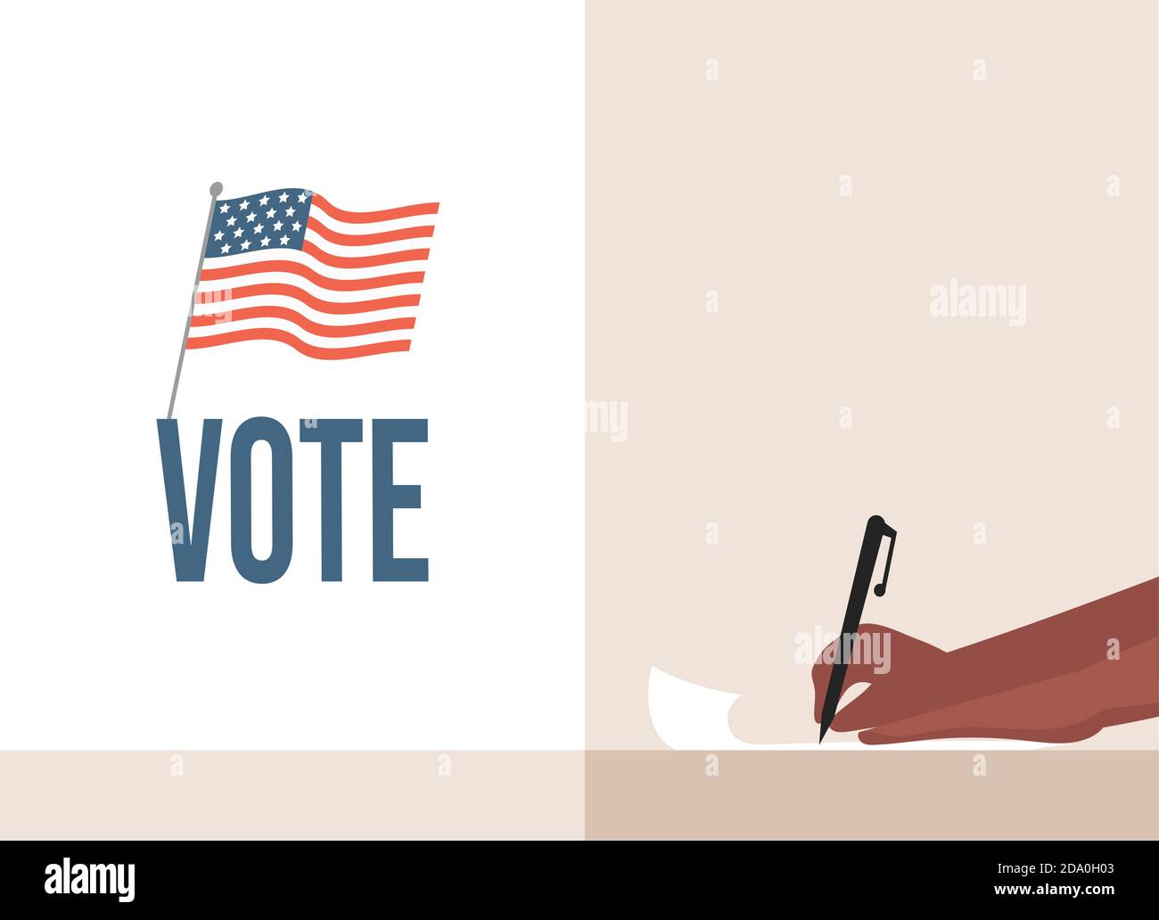 Vote flat banner concept. Hand holding pen, fill casting ballots ...