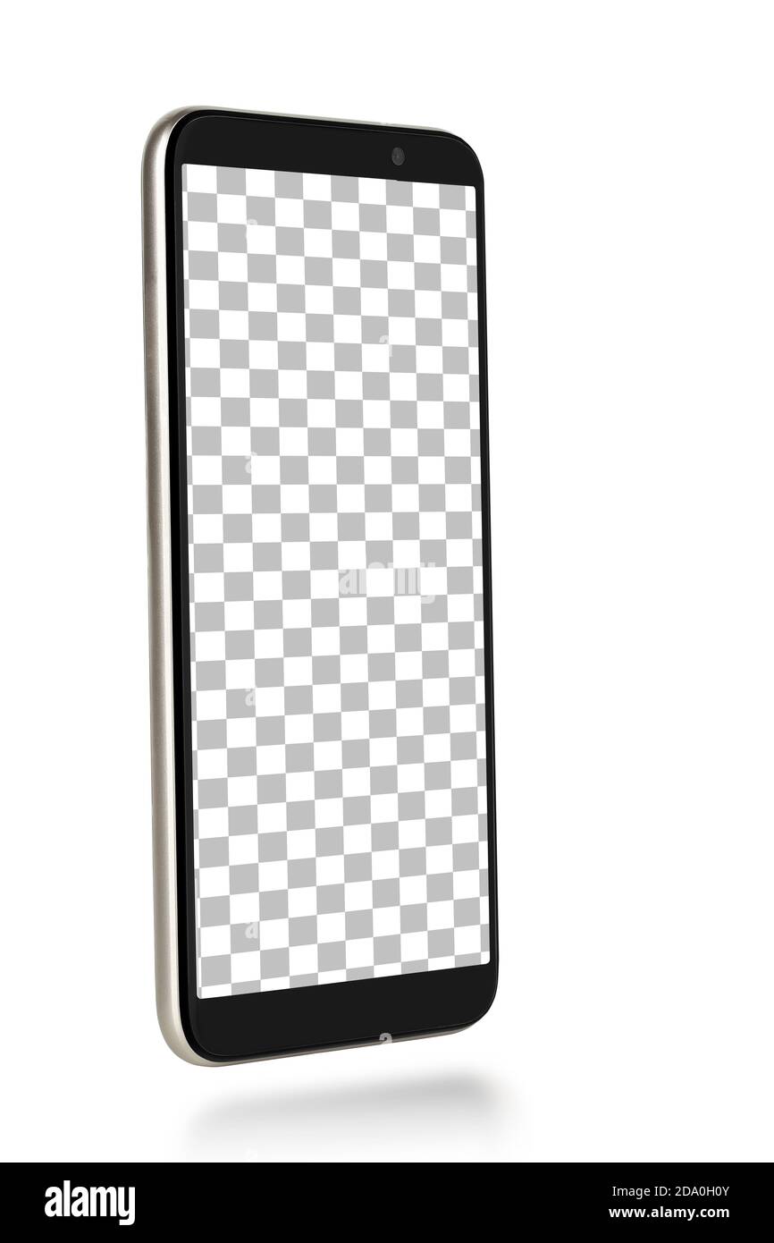 chrome and black smart phone, transparent screen, isolated on white ...