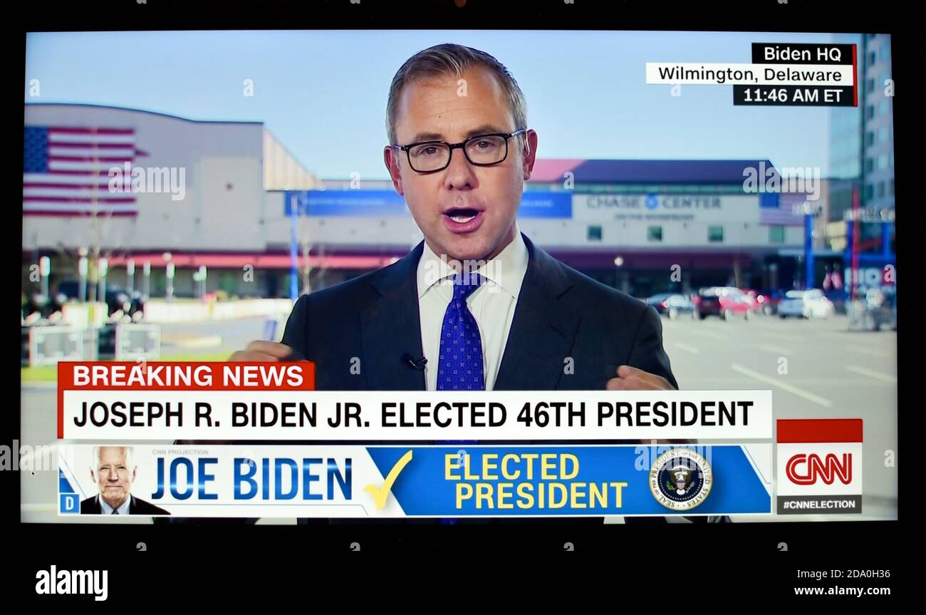 A TV screen grab of CNN correspondent Jeff Zeleny reporting that Joe ...