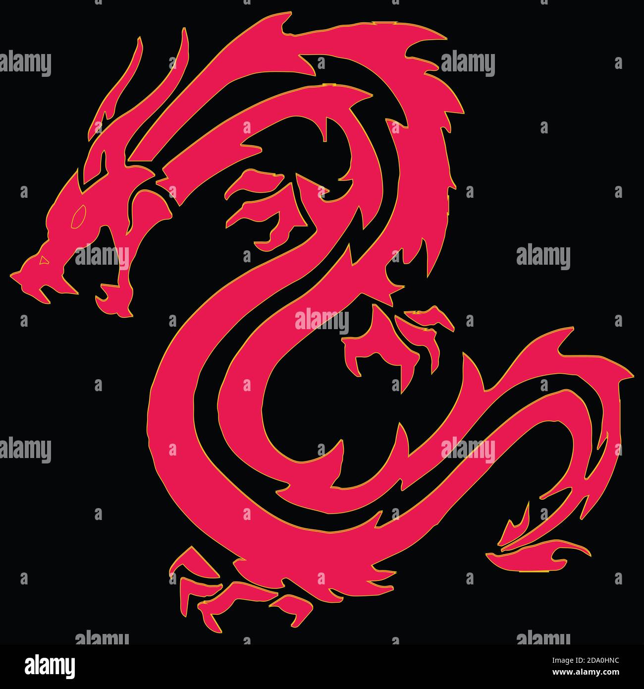 Red gold dragon on a black background Stock Photo - Alamy