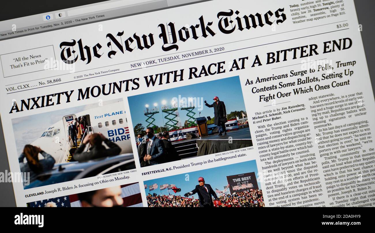 The front page of the New York Times website on Nov. 3,2020 ...
