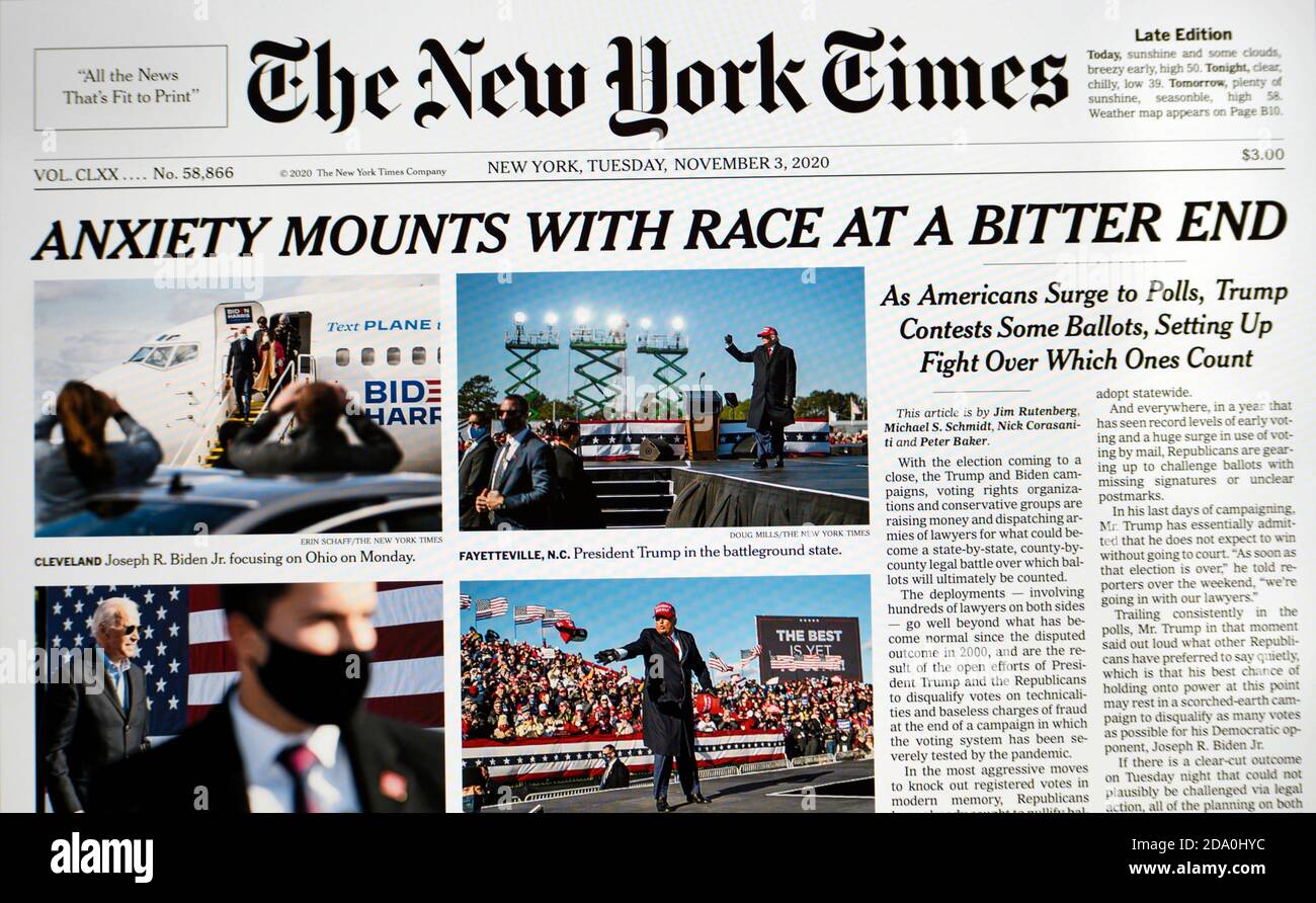 The front page of the New York Times website on Nov. 3,2020 ...