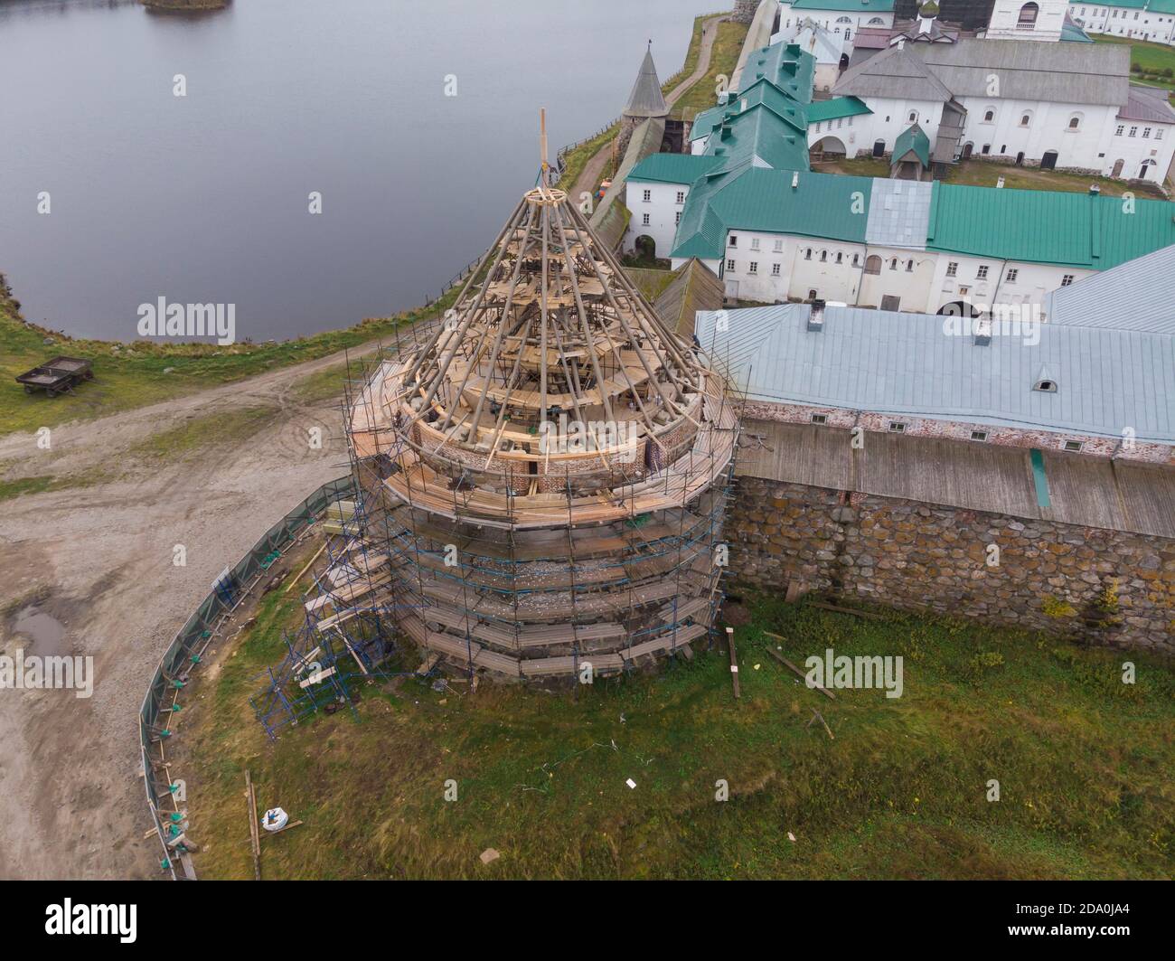 Restoration of the Solovetsky Monastery. Tower of the fortress. Russia ...