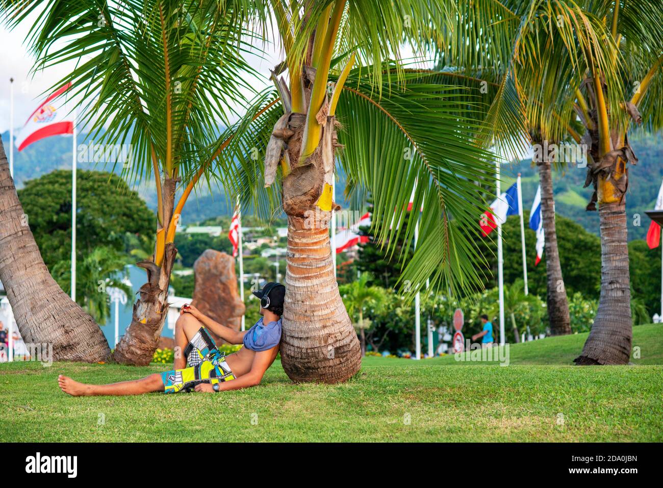 Resting in Pā'ōfa'i gardens in Papeete city centre. Tahiti, French ...