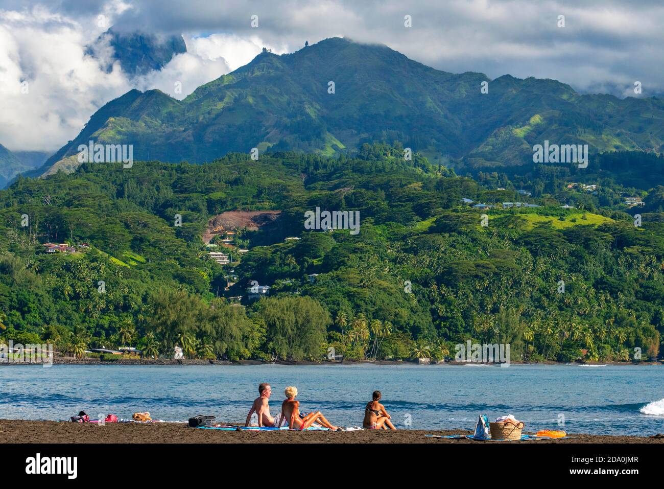 Beach with black sand on Pointe Venus, Tahiti, French Polynesia, Tahiti ...