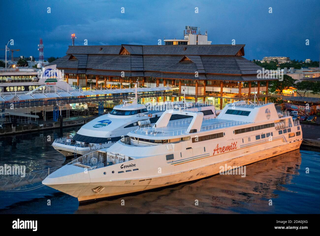 Aremiti Ferry anchored in Papeete harbour. Tahiti Archipelago French ...