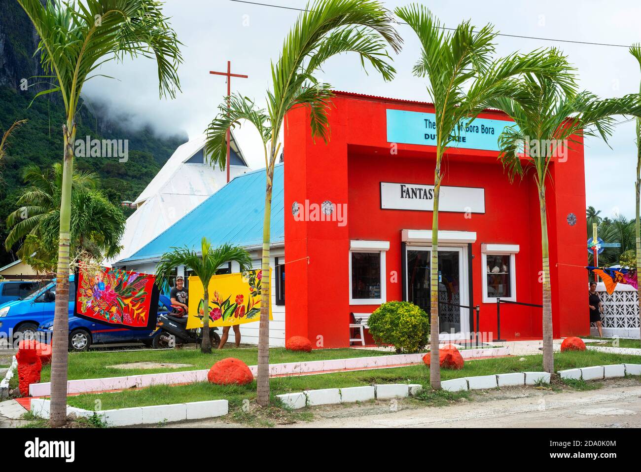 Colourful Polynesian Pareo or Sarong and souvenirs for Sale in a ...