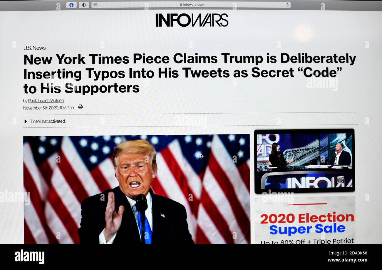 A Computer Screen Shot Of The Infowars A Pro Trump American Far Right