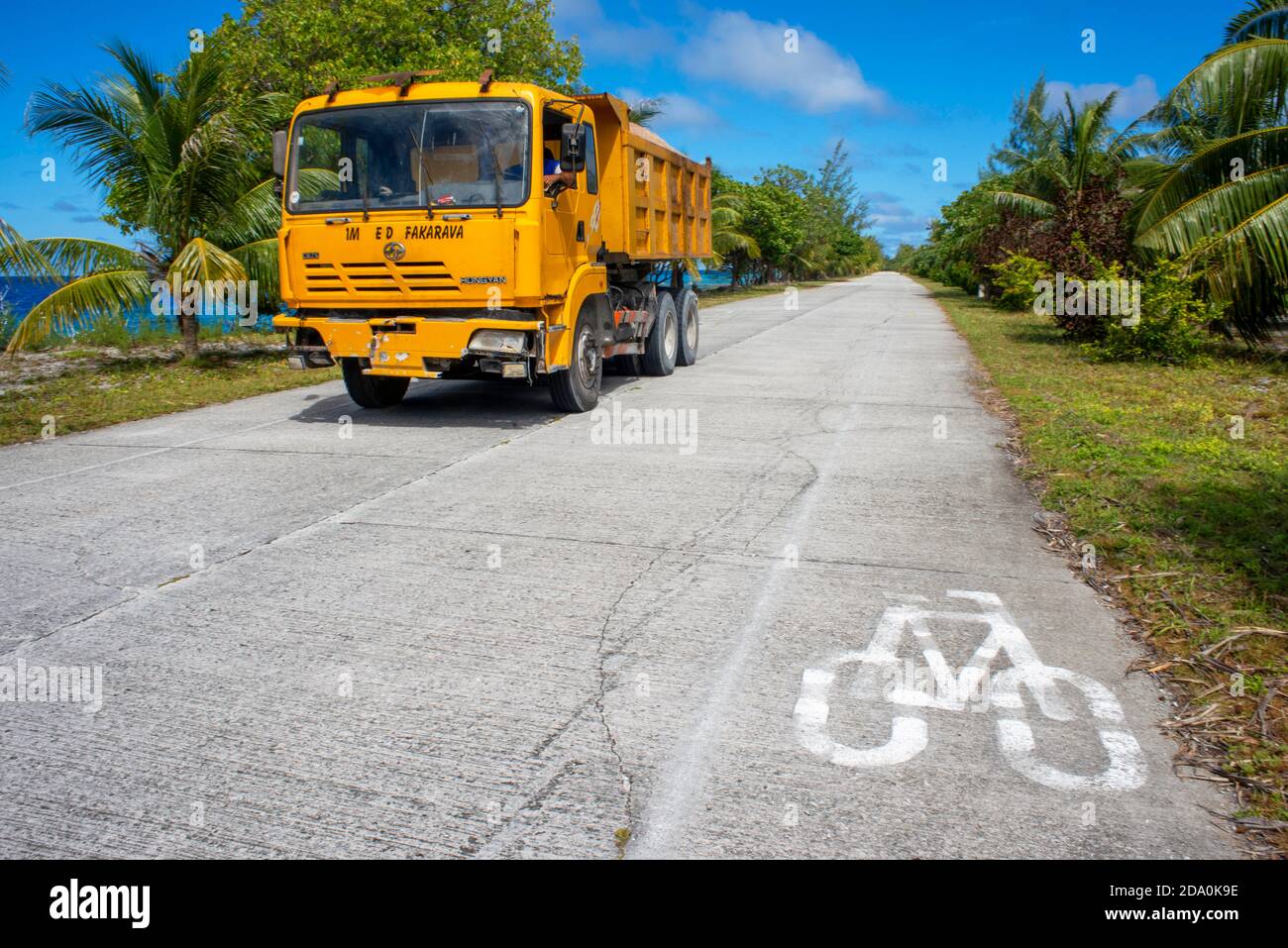 Local road and truck in Fakarava, Tuamotus Archipelago French Polynesia ...