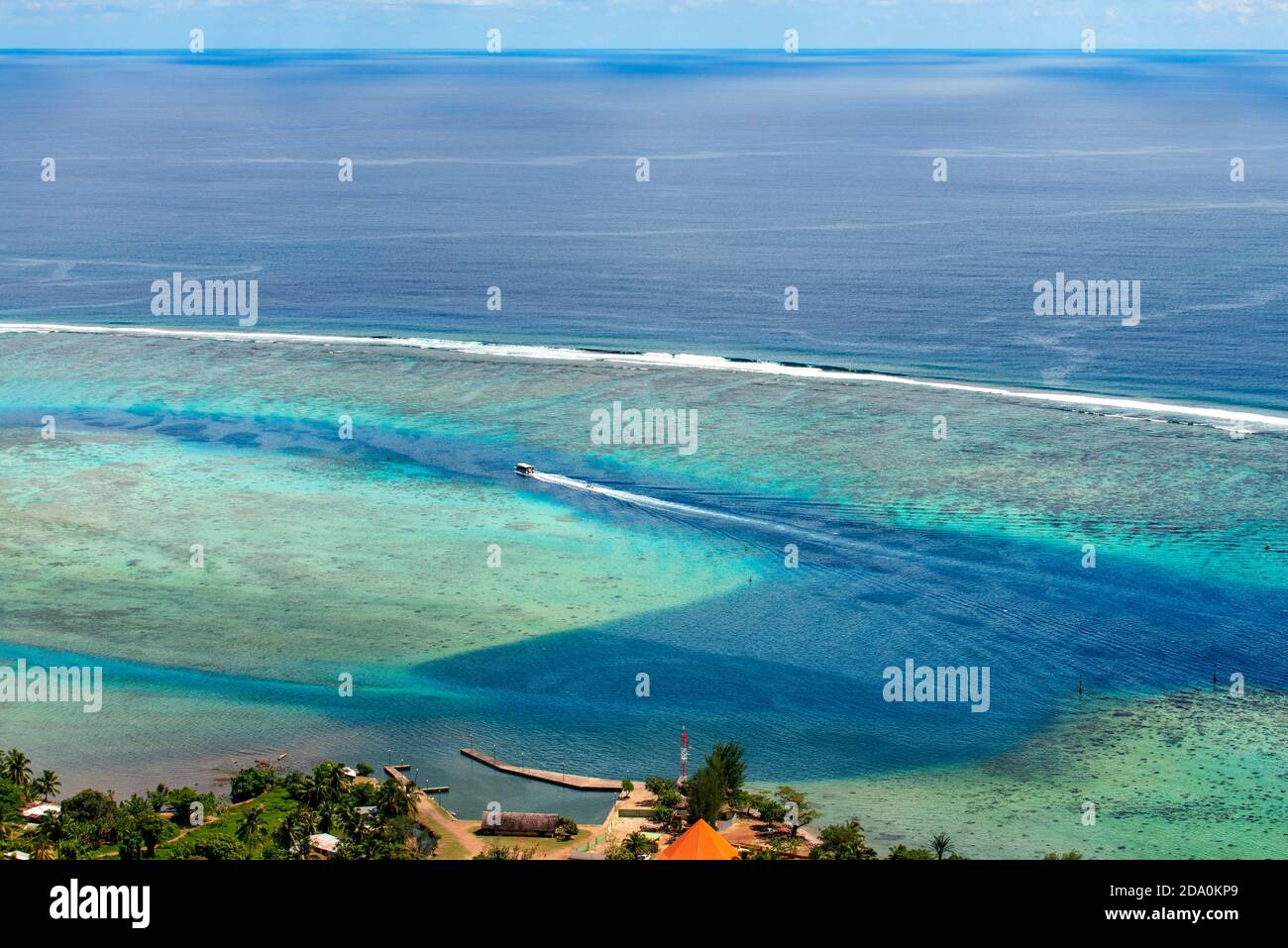 Moorea island french polynesia lagoon aerial view panorama. reef see ...