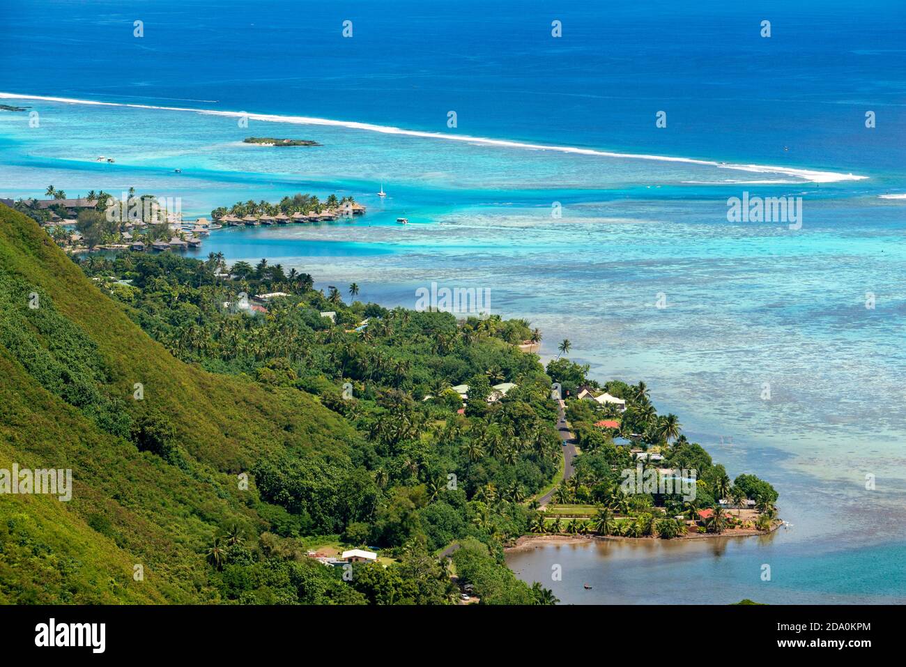 Moorea island french polynesia lagoon aerial view panorama. reef see ...