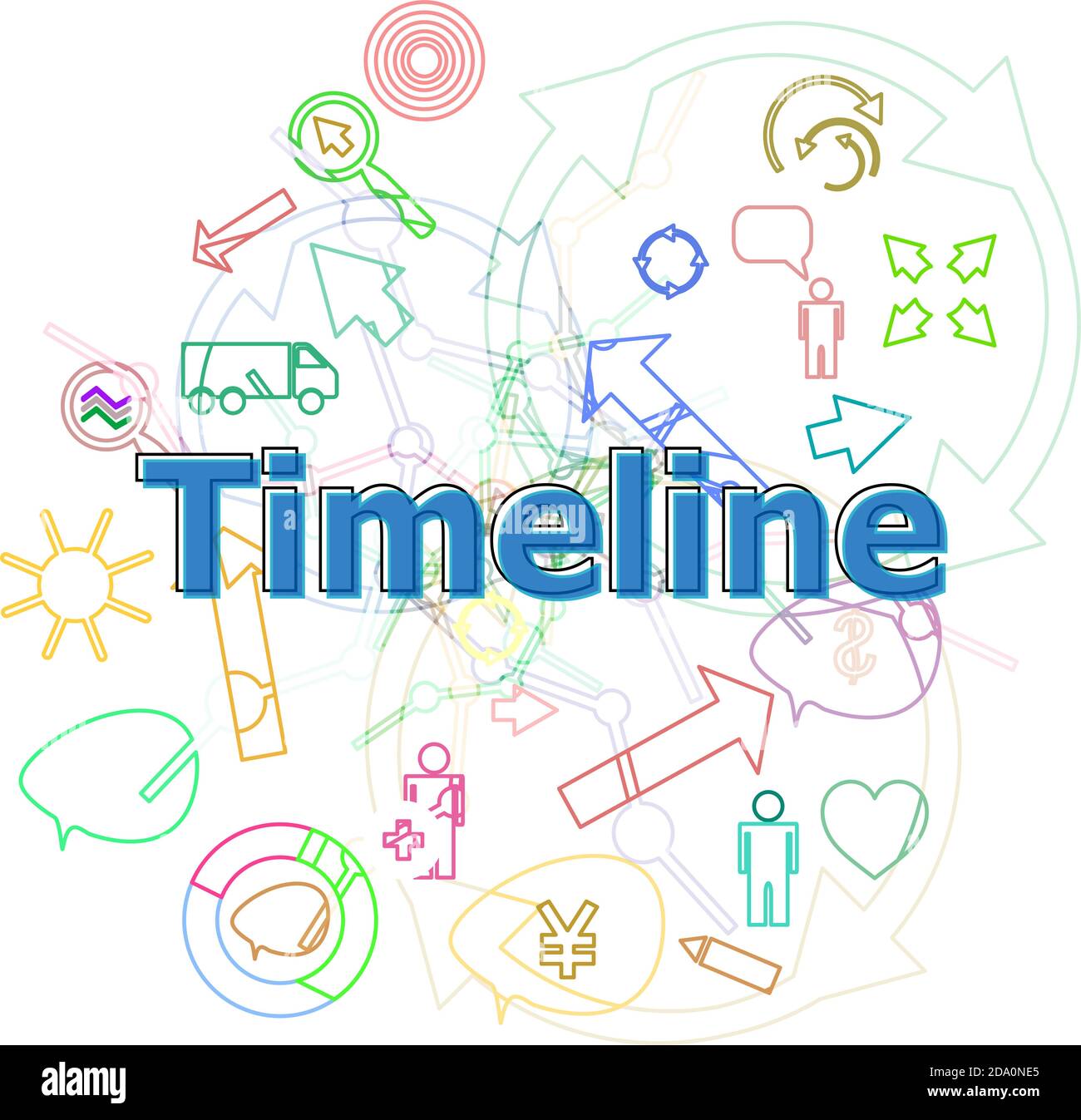 Text Timeline. Time concept . Simple infographics thin line icons set ...