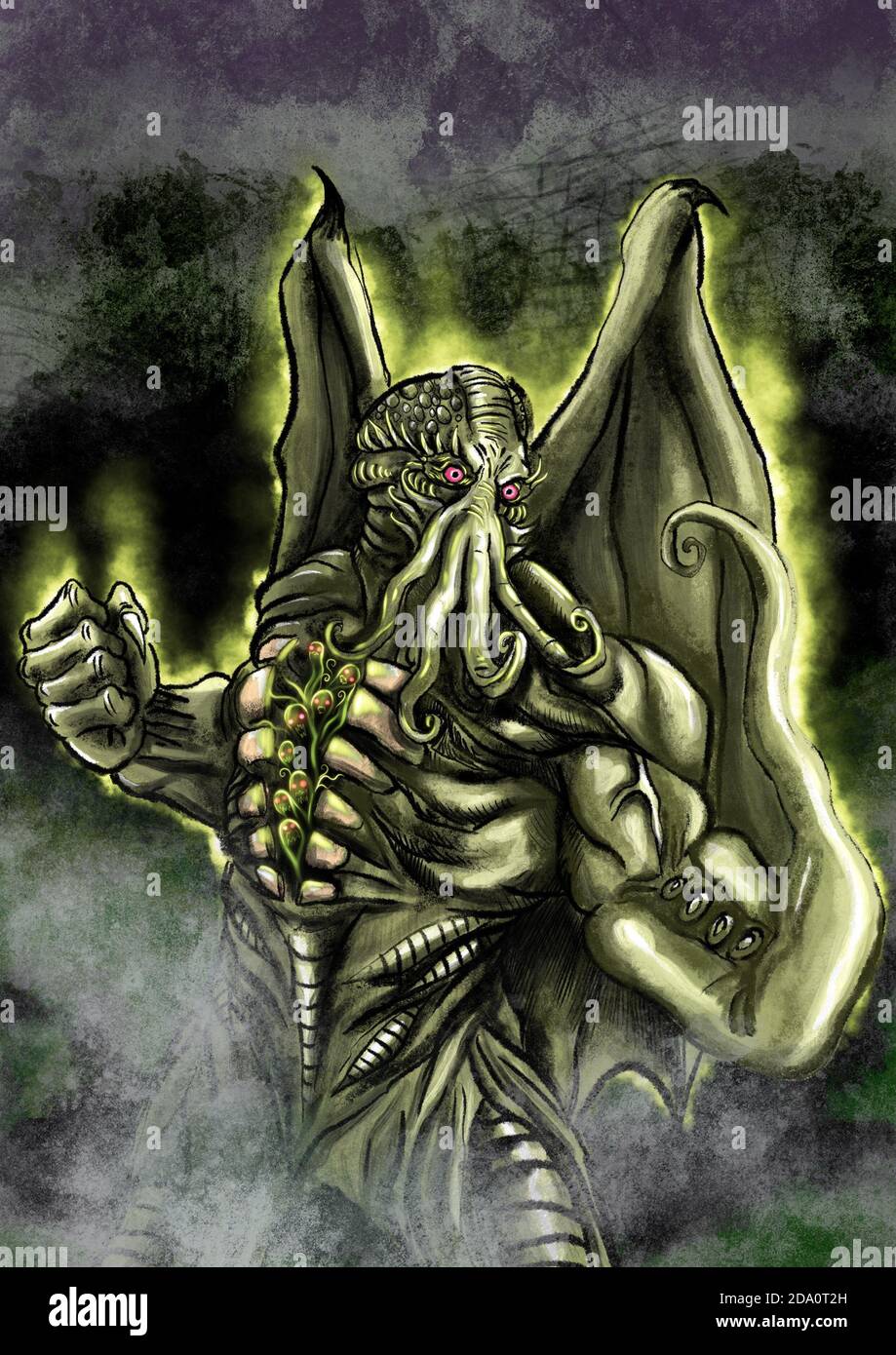 cthulhu hand drawn illustration art Stock Photo - Alamy