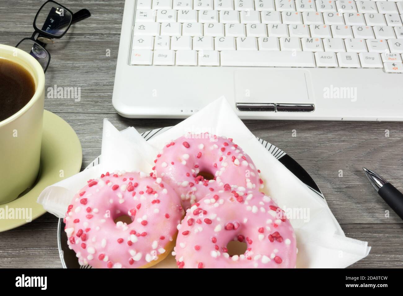Notebook cup coffee donut hi-res stock photography and images - Alamy